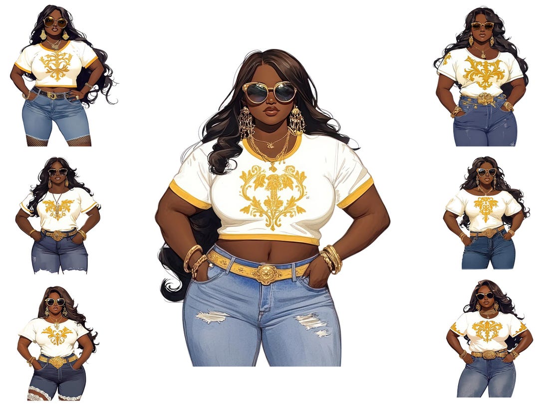 Watercolour African American Stylish Plus Size Woman Clipart, Black ...