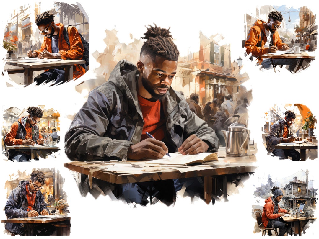 Watercolour Black Man Clipart, African American Man Writer Clipart ...