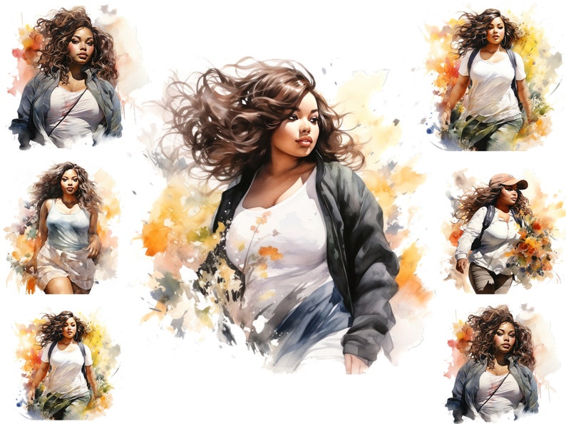 Watercolour African American Plus Size Woman Clipart, Black Curvy Girl ...
