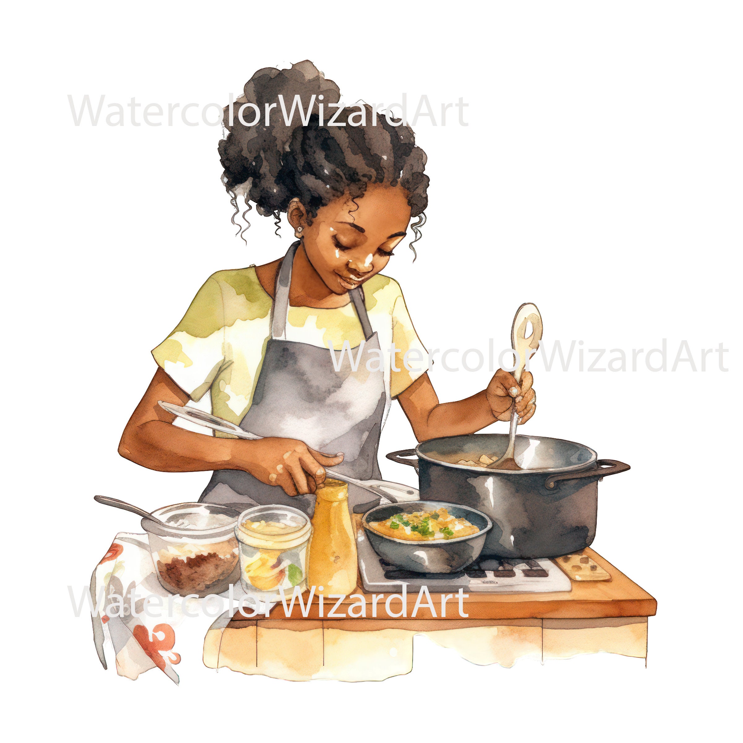 Watercolour Black Girl Cooking Clipart, Girl Culinary Clipart, Girl ...
