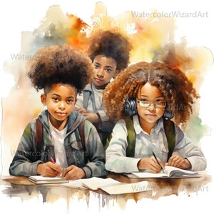 Watercolour African American School Kids Clipart, Black Kids Back to ...