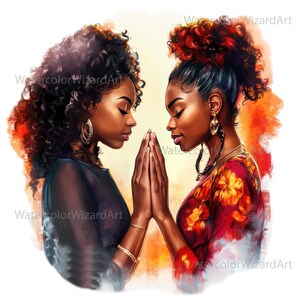 Watercolour Black Women Group Praying, African American Women Praying Clipart, Sublimation Png ...