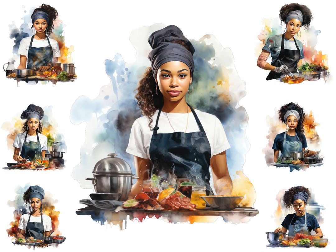 Watercolour Black Woman Chef Clipart, African American Chef Png ...