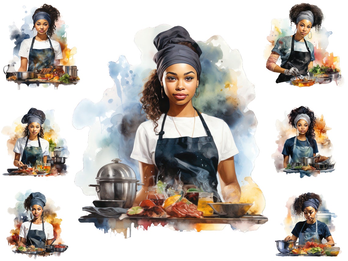 Watercolour Black Woman Chef Clipart African American Chef - Etsy