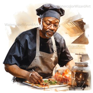 Watercolour Black Man Chef Clipart, African American Chef Png, Cooking ...