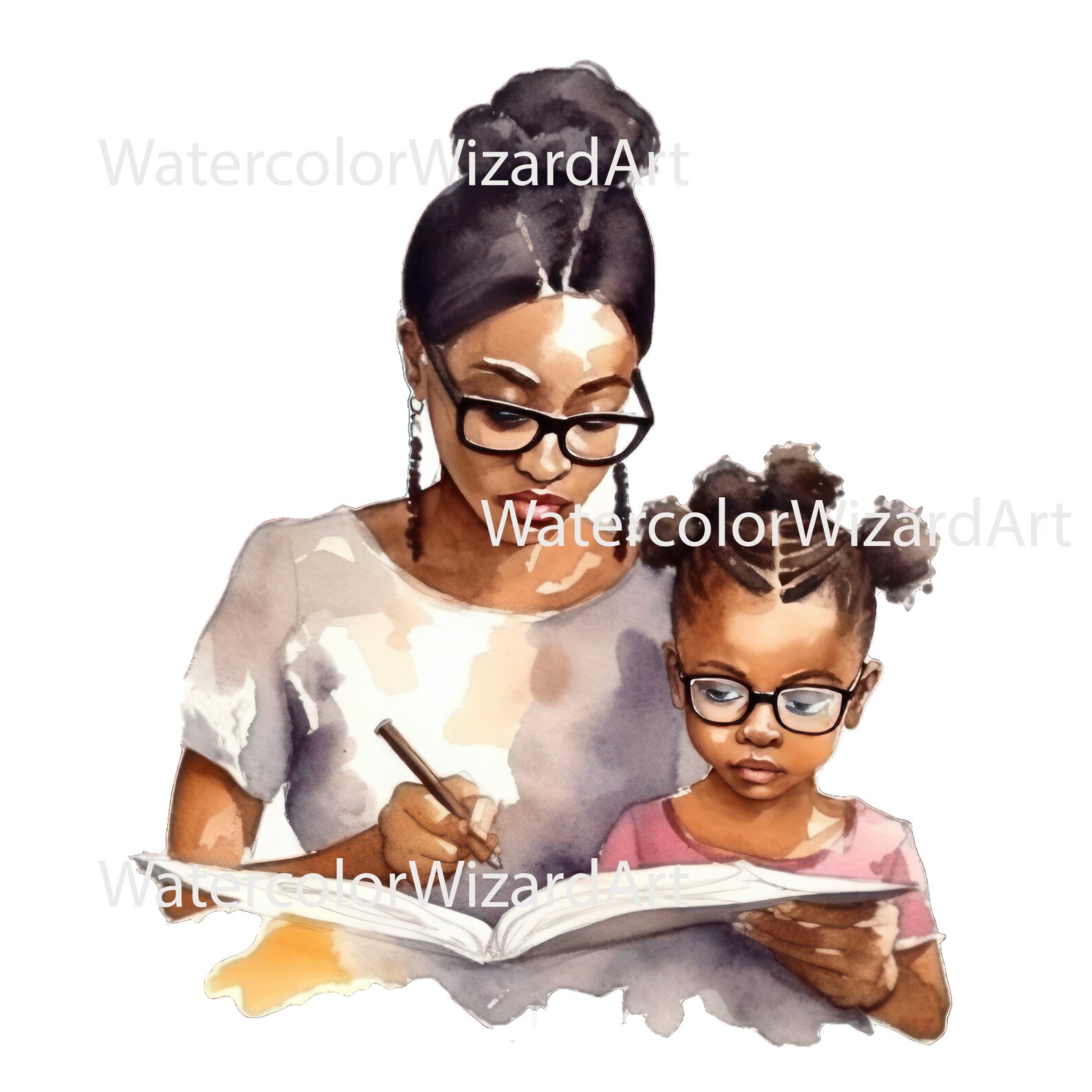 Watercolour Black Kids Clipart, Kids Reading Books Clipart, Book Lover ...