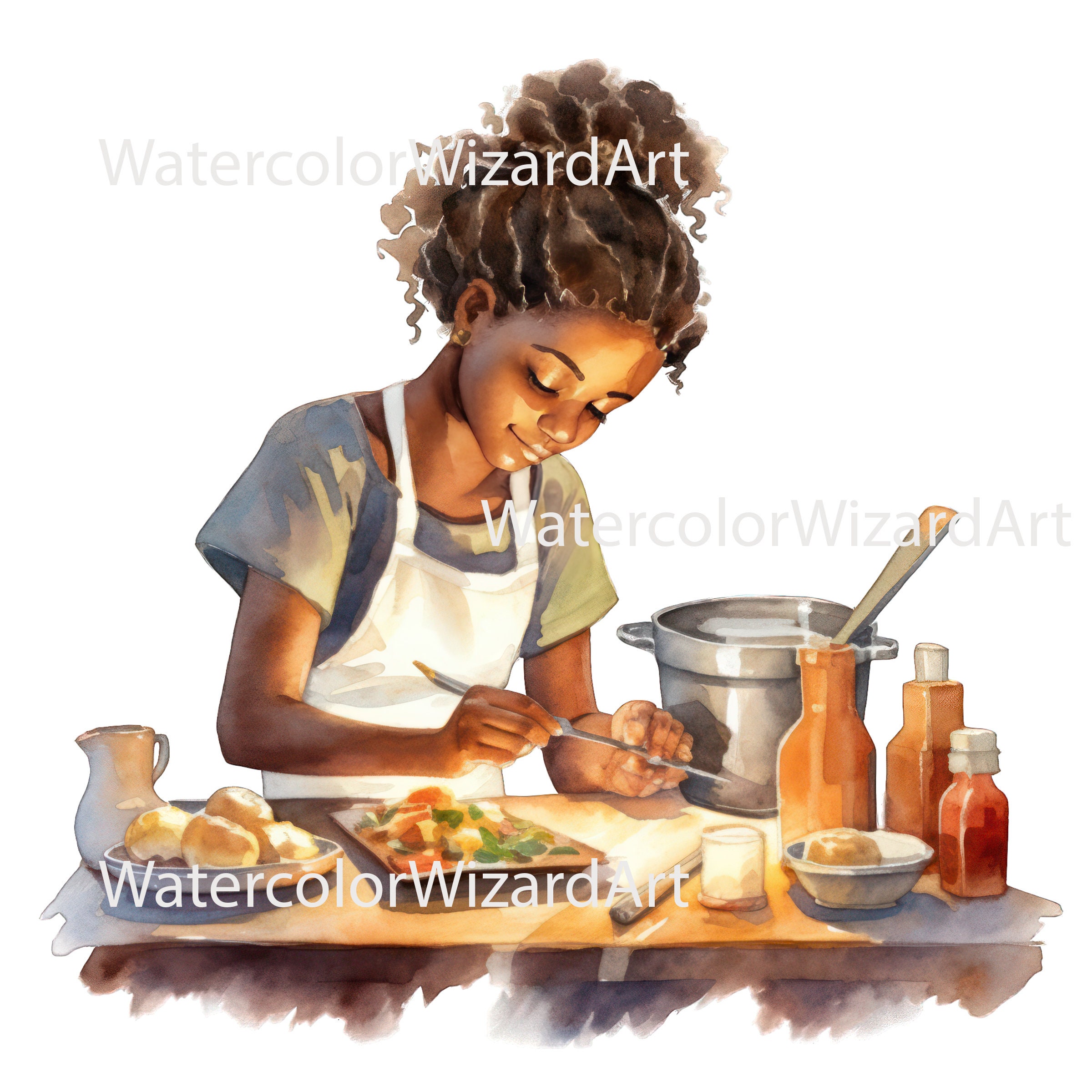 Watercolour Black Girl Cooking Clipart, Girl Culinary Clipart, Girl ...