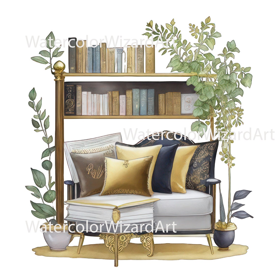 Watercolour Bookworm Clipart Bundle PNG Cosy Reading Corner - Etsy