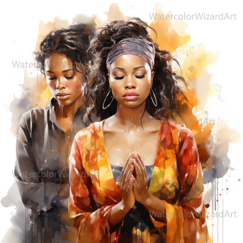 Watercolour Black Woman Praying, African American Woman Praying Clipart, Sublimation Png, Full ...