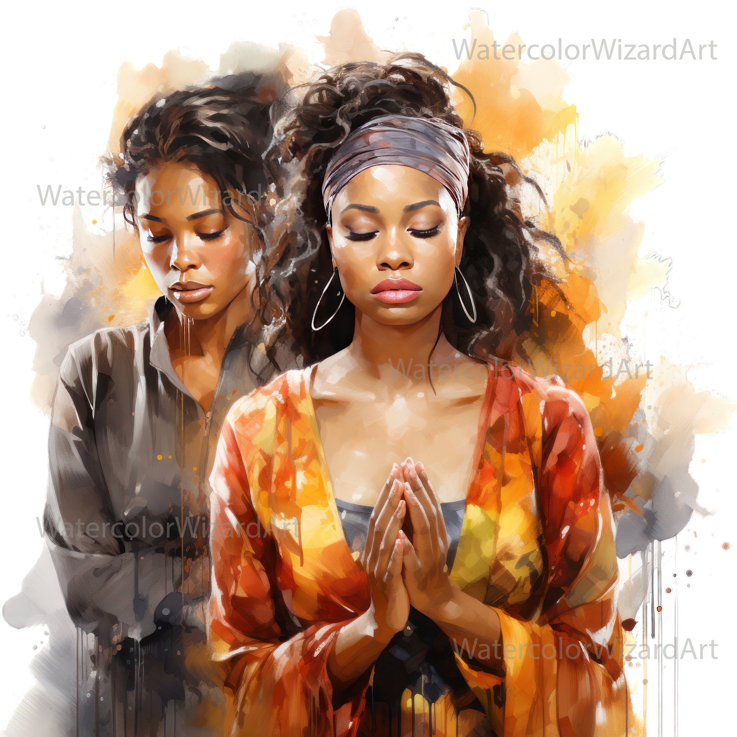 Watercolour Black Woman Praying, African American Woman Praying Clipart, Sublimation Png, Full ...