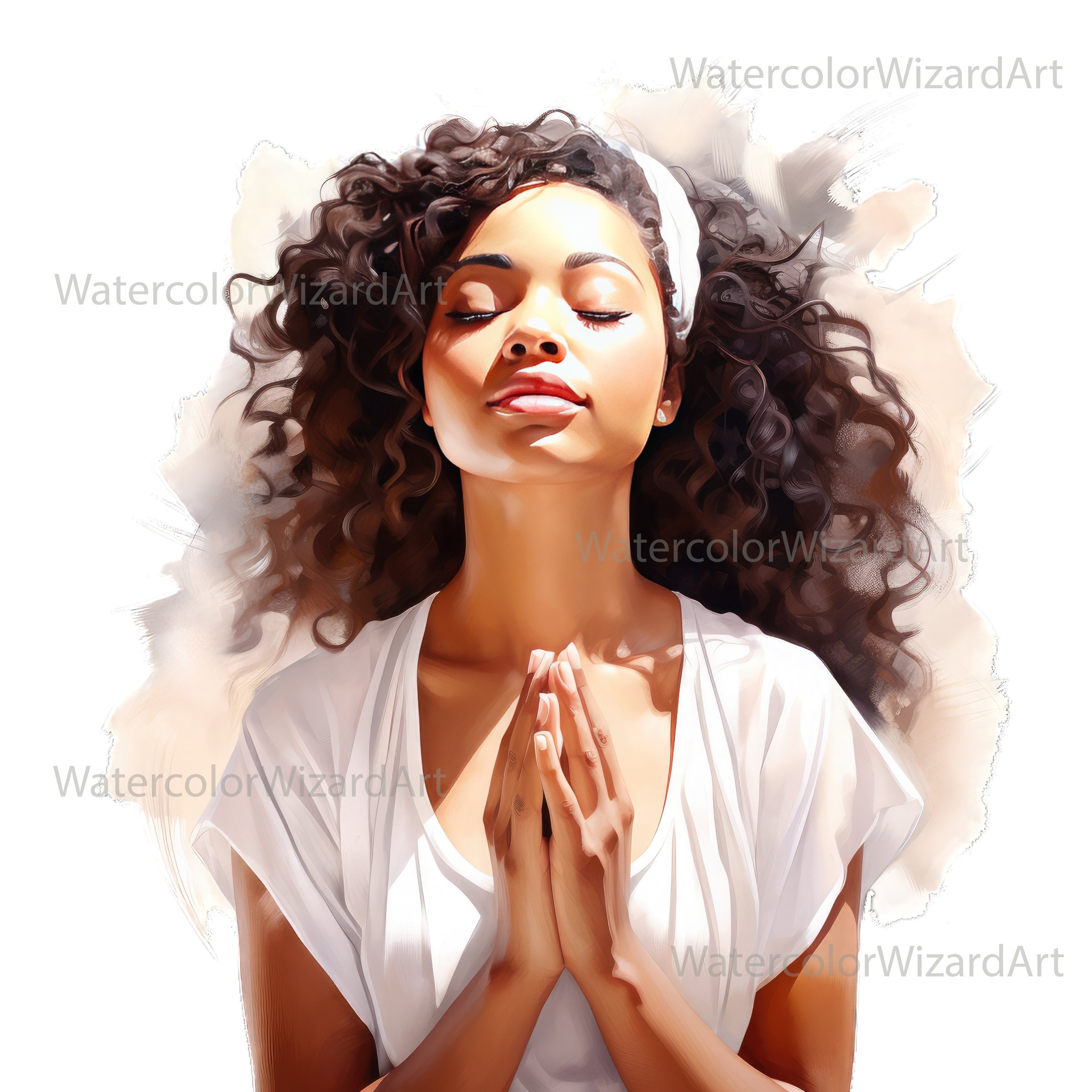 Watercolour Black Woman Praying, African American Woman Praying Clipart, Meditation Png, Full ...