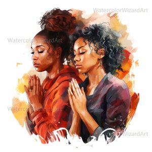 Watercolour Black Women Group Praying, African American Women Praying Clipart, Sublimation Png ...