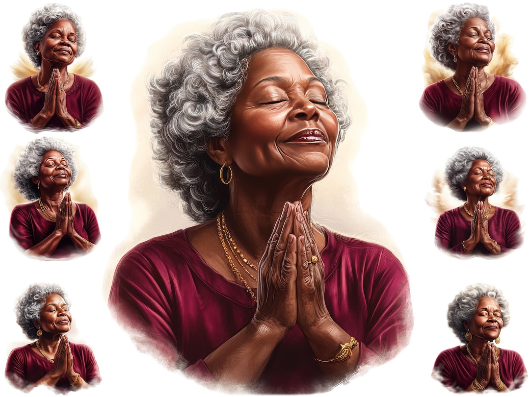 Watercolour Elderly Black Woman Praying, African American Old Woman ...