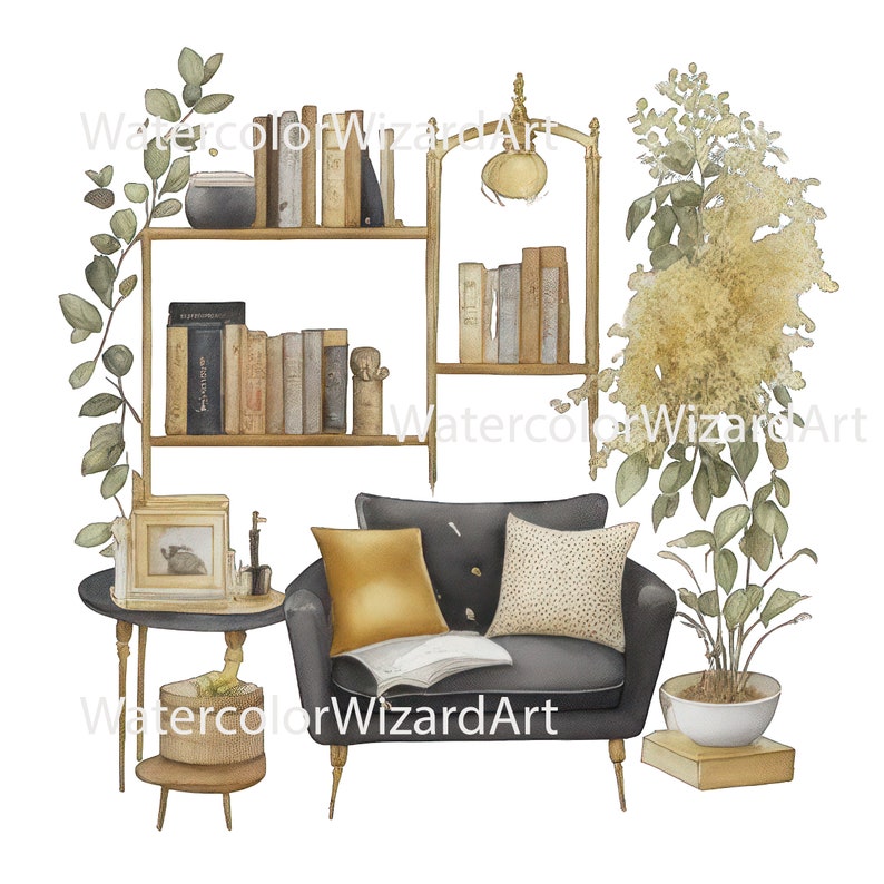 Watercolour Bookworm Clipart Bundle PNG Cosy Reading Corner - Etsy