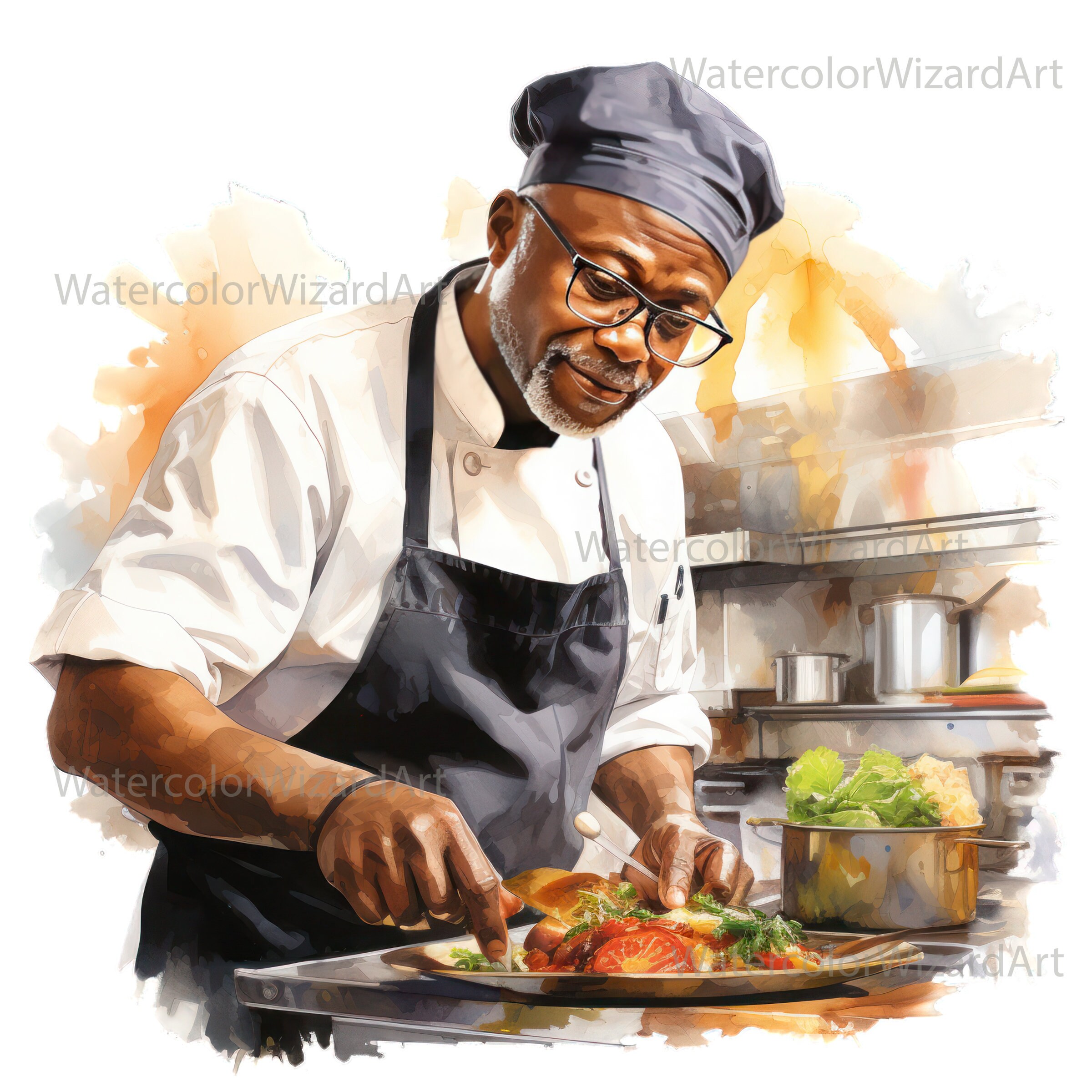 Watercolour Black Man Chef Clipart, African American Chef Png, Cooking ...
