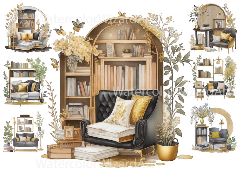 Watercolour Bookworm Clipart Bundle PNG Cosy Reading Corner - Etsy