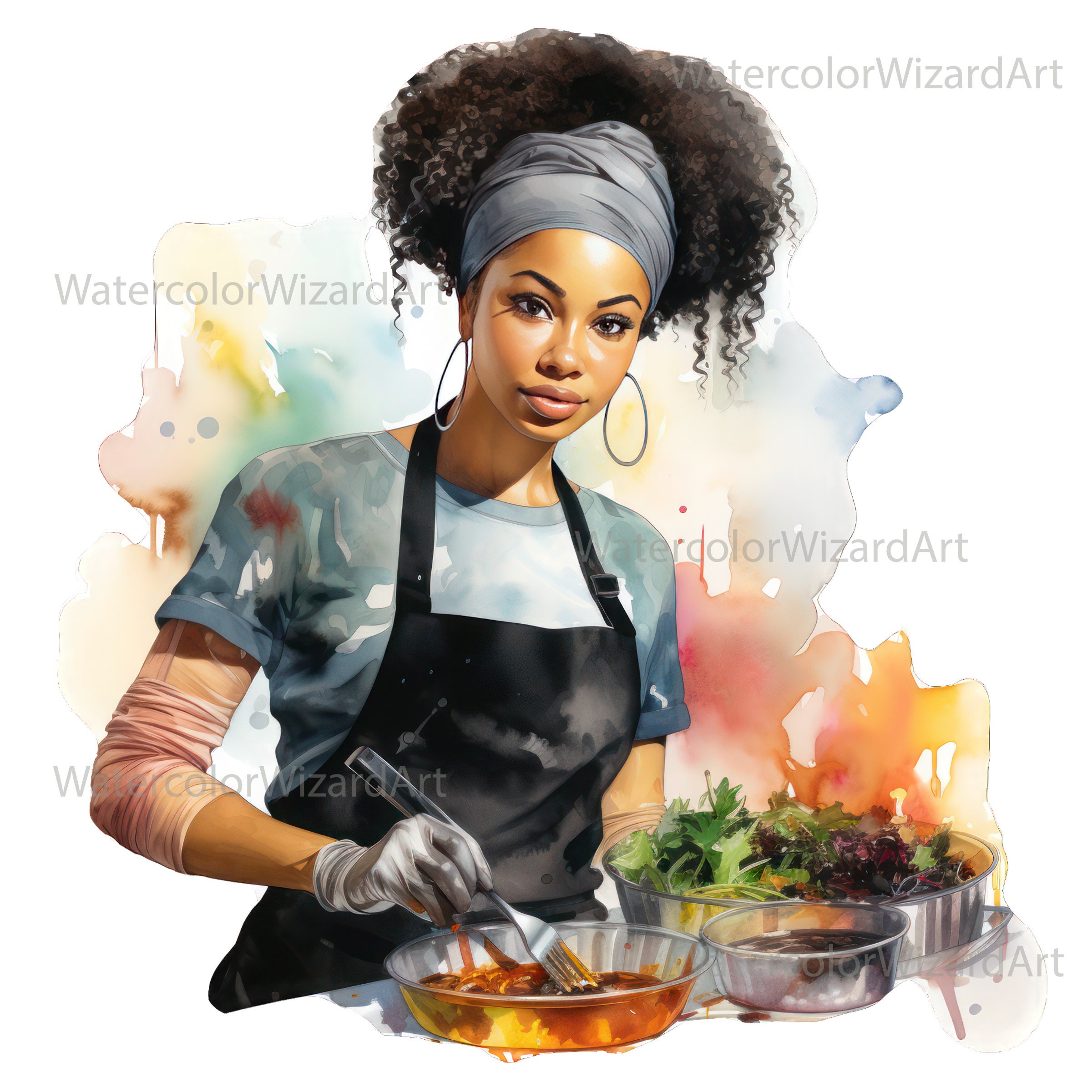 Watercolour Black Woman Chef Clipart, African American Chef Png ...