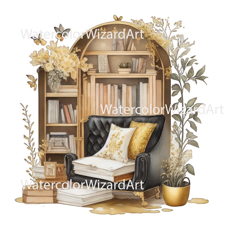 Watercolour Bookworm Clipart Bundle PNG Cosy Reading Corner - Etsy