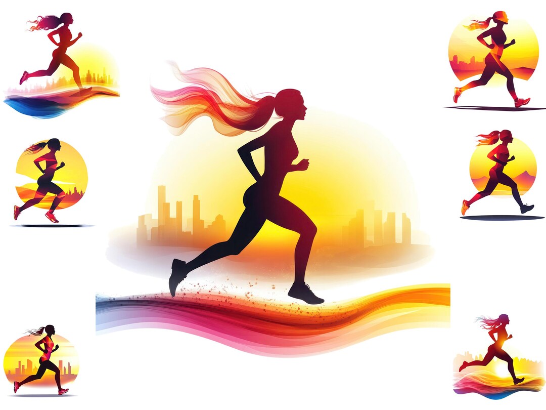 Watercolour Silhouette of Black Girl Running in the Sunset Clipart ...