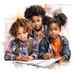 Watercolour African American School Kids Clipart, Black Kids Back to ...