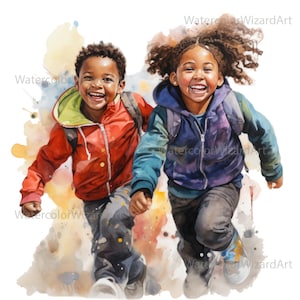 Watercolour Black Kids Clipart, Kids Playing Png, Children, Boy and ...