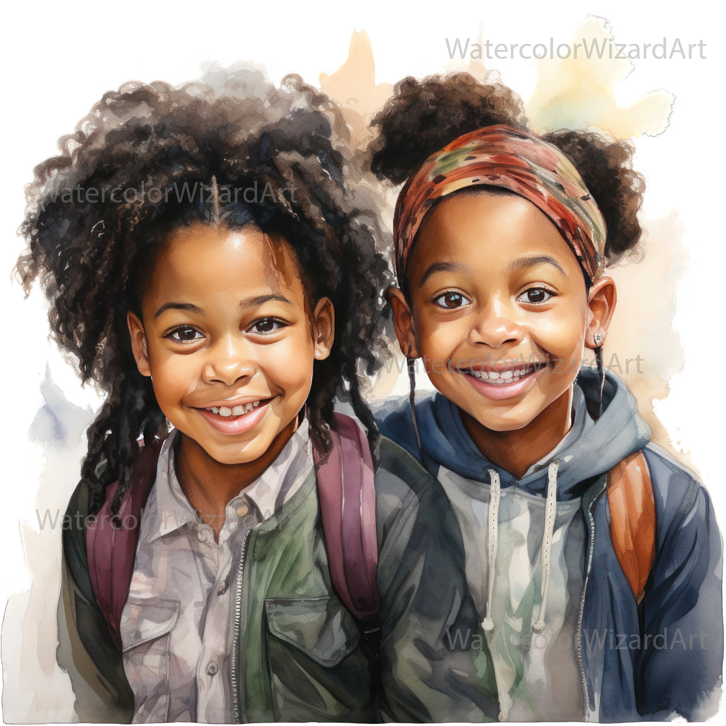 Watercolour African American School Kids Clipart, Black Kids Back to ...