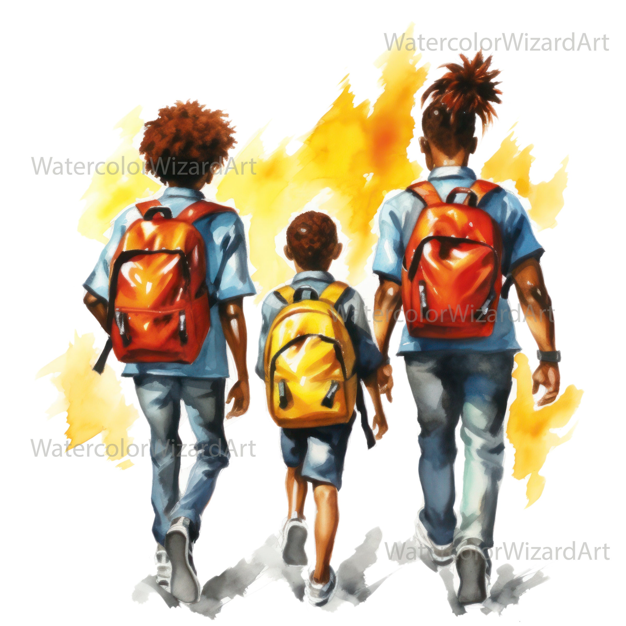Watercolour African American Kids Clipart, Kids Back to School Png ...
