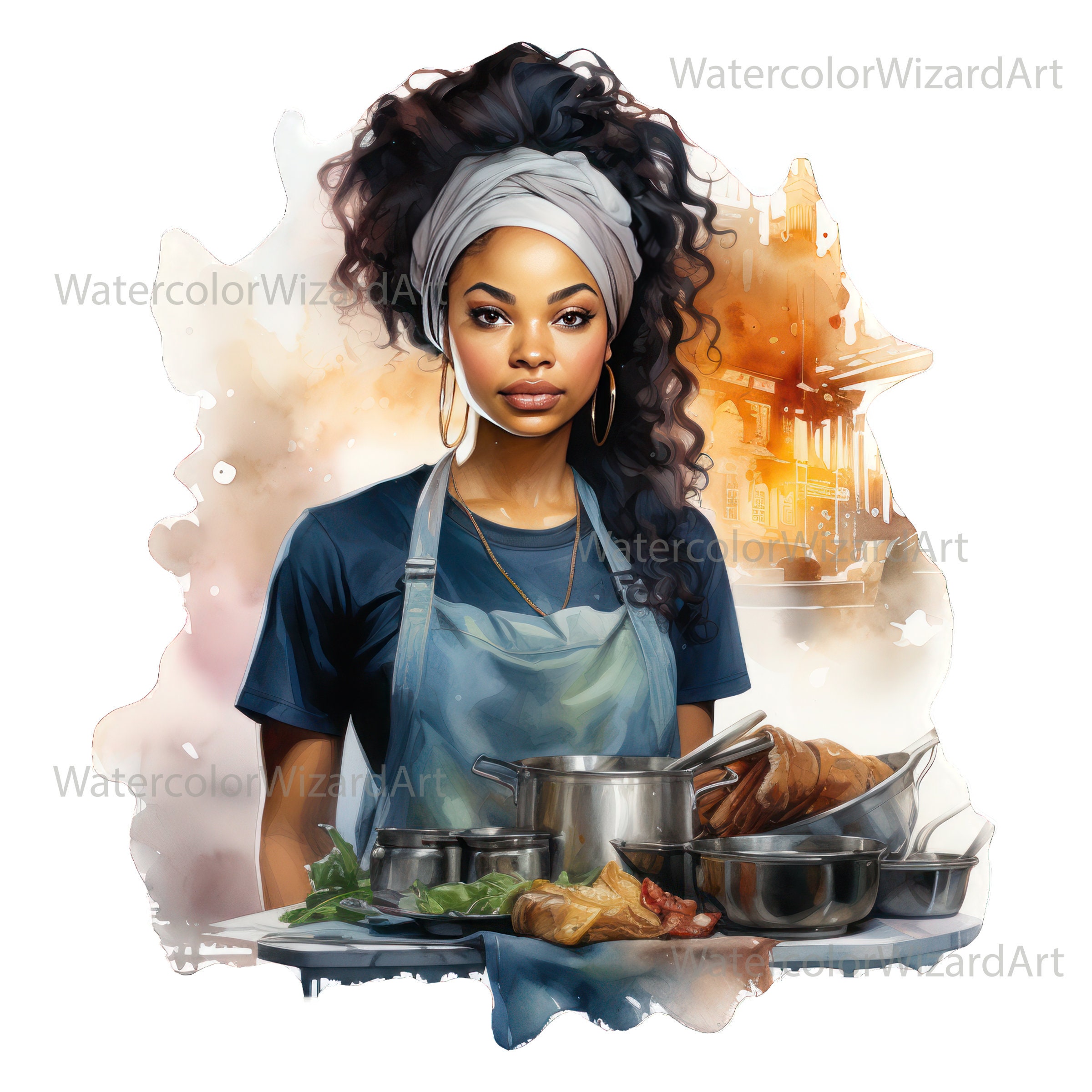 Watercolour Black Woman Chef Clipart, African American Chef Png ...