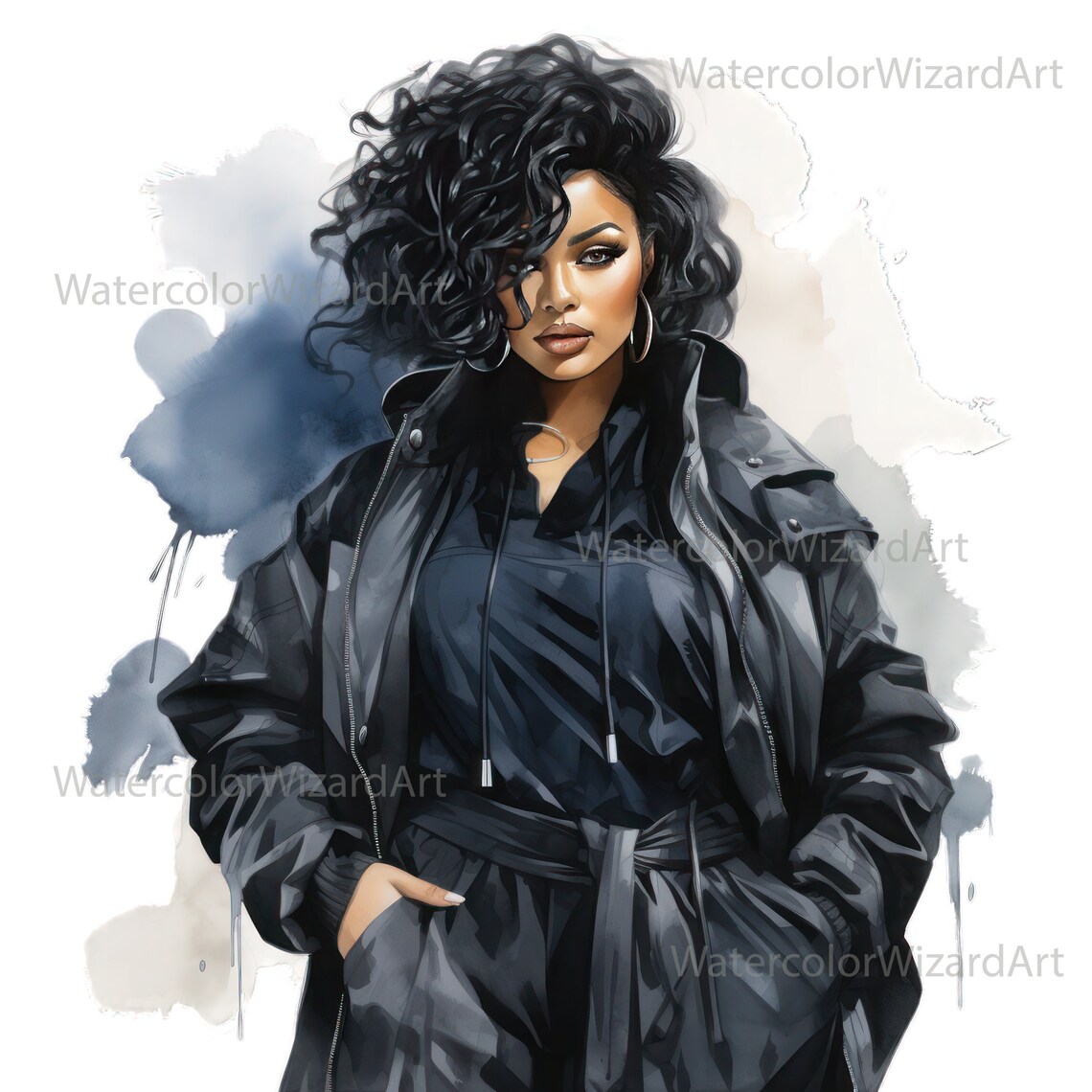 Watercolour African American Plus Size Woman Clipart, Black Plus Size ...