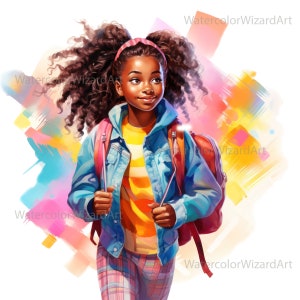 Watercolour African American School Girl Clipart, Black Girl Back to ...