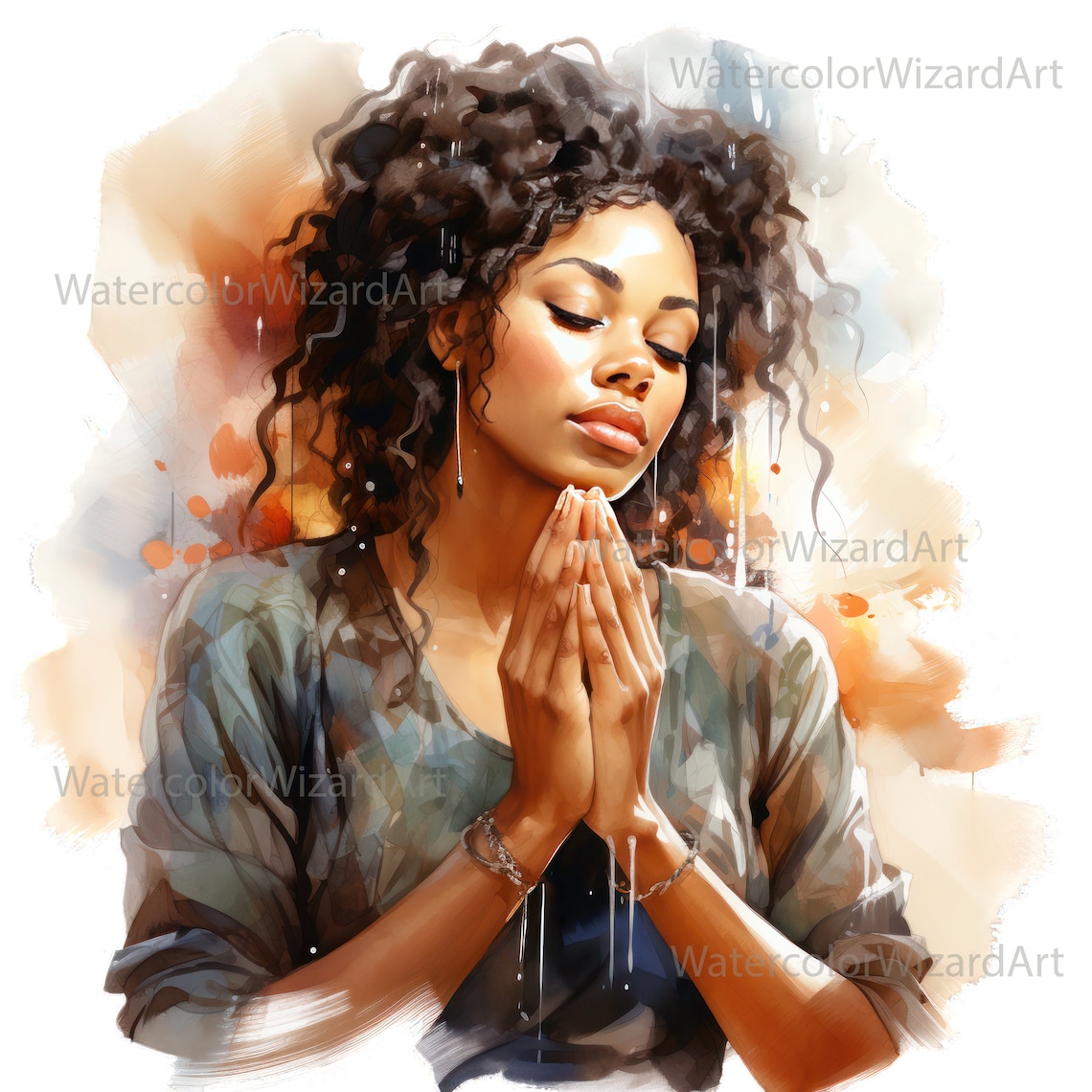 Watercolour Black Woman Praying, African American Woman Praying Clipart, Sublimation Png, Full ...