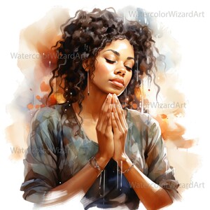 Watercolour Black Woman Praying, African American Woman Praying Clipart, Sublimation Png, Full ...