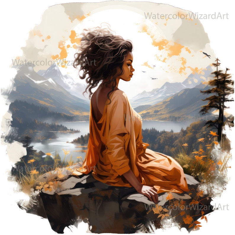 Watercolor Black Girl Yoga Clipart PNG ,meditation Clipart, Full ...