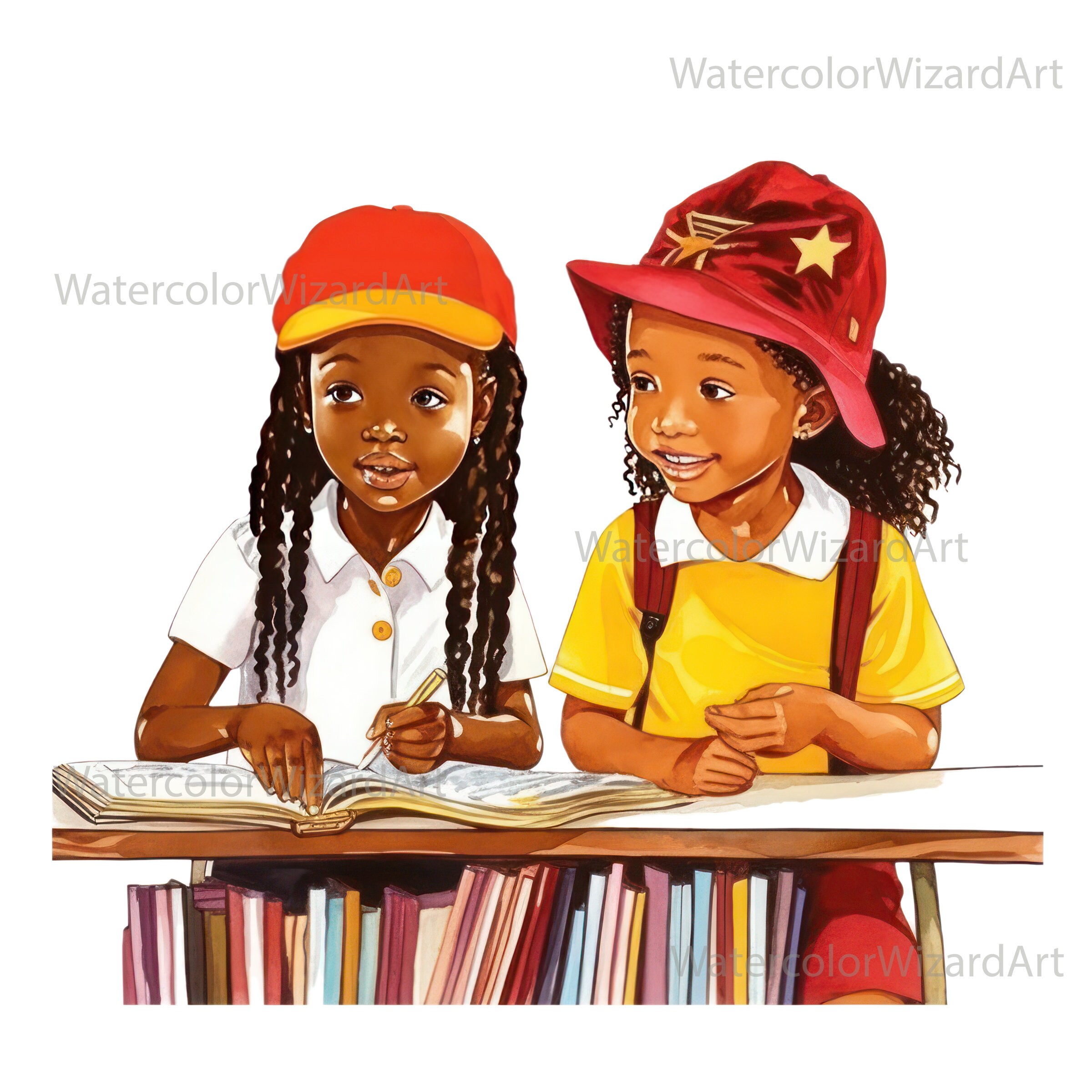 Watercolour African American Kids Clipart, Kids Back to School Png ...