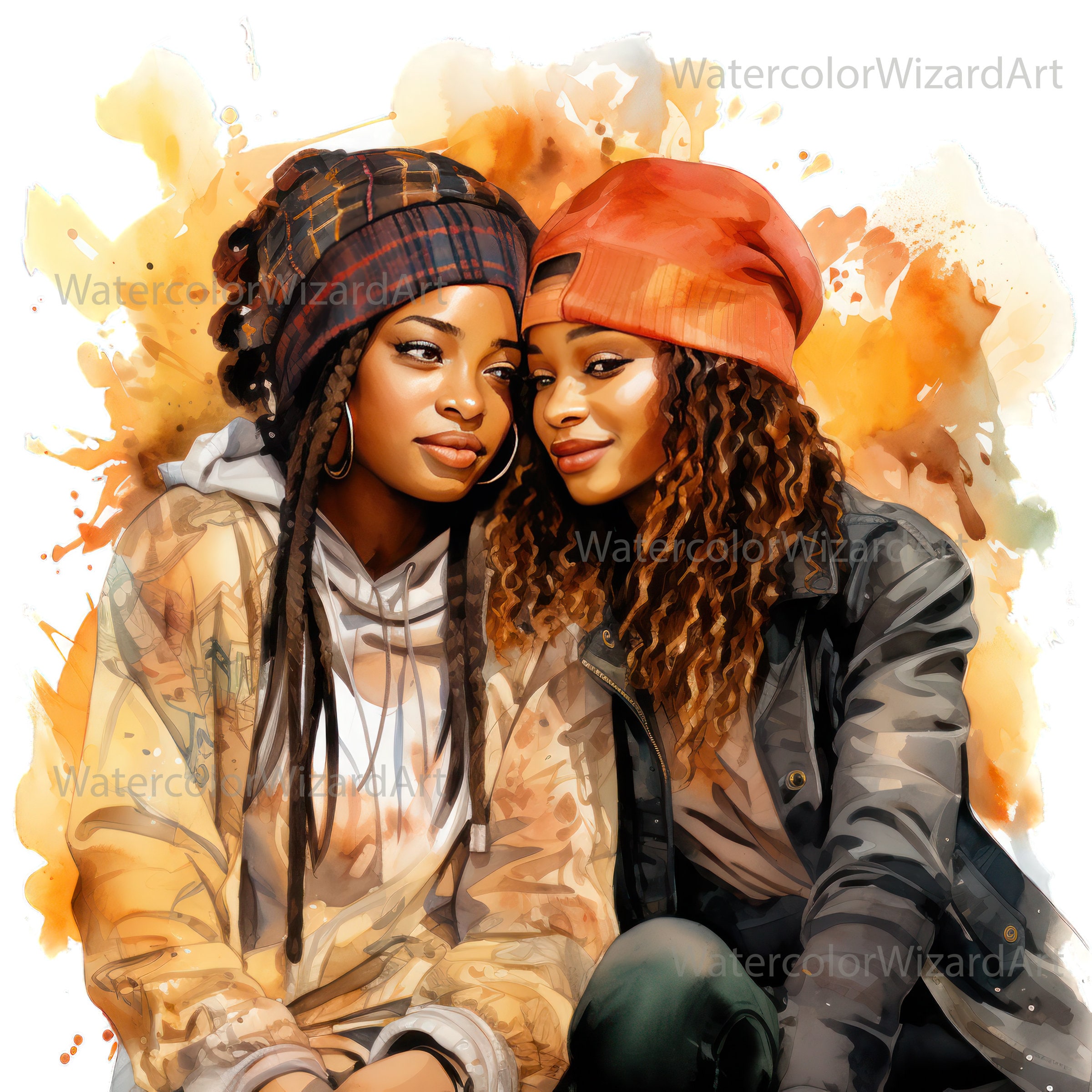 Watercolour Black Girls Best Friends Clipart, Best Female Friend Png ...