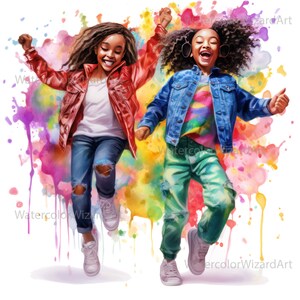 Watercolour Black Girls Best Friends Clipart, Best Female Friend Png ...