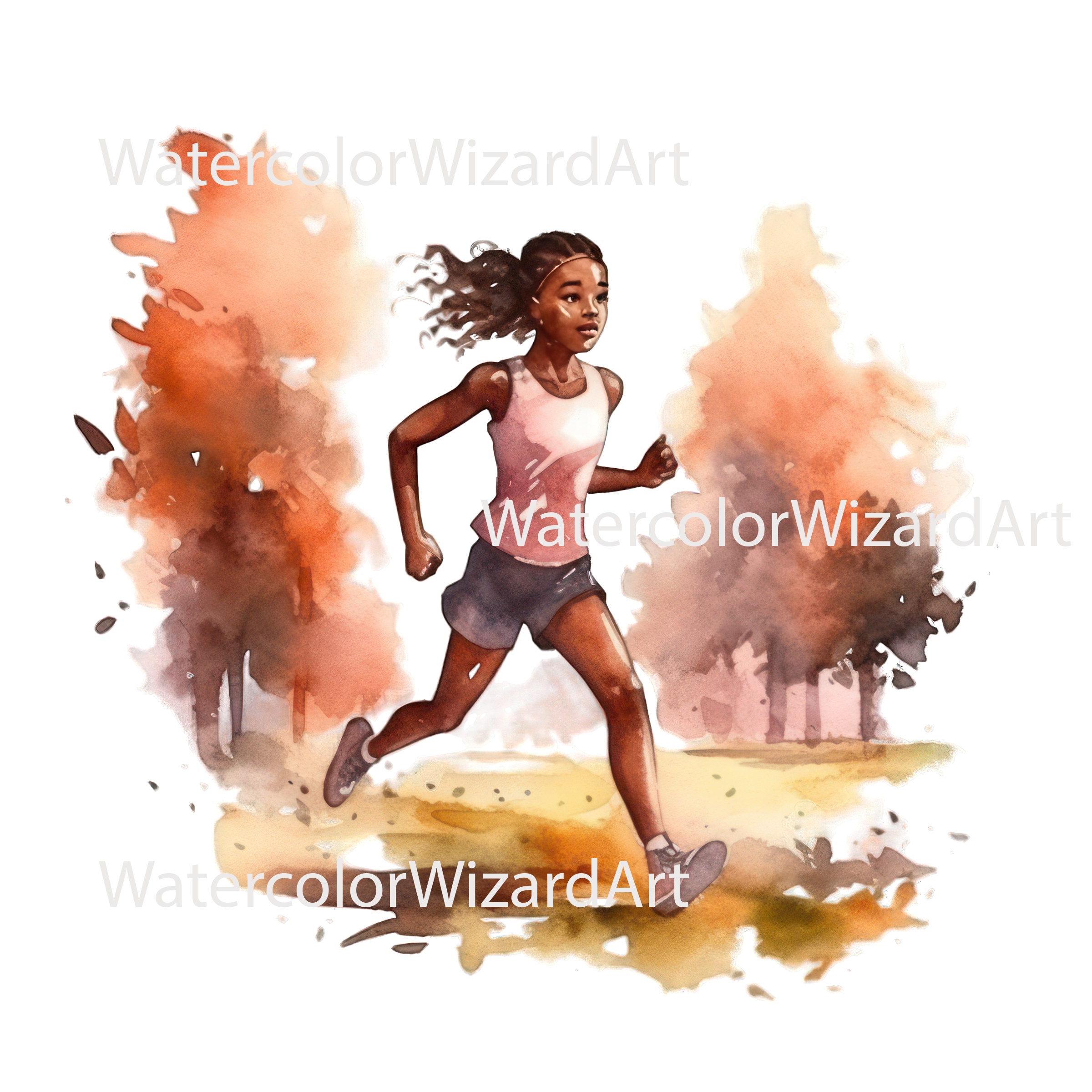 Watercolour Black Girl Running Clipart, Girl Sports Clipart, Girl ...