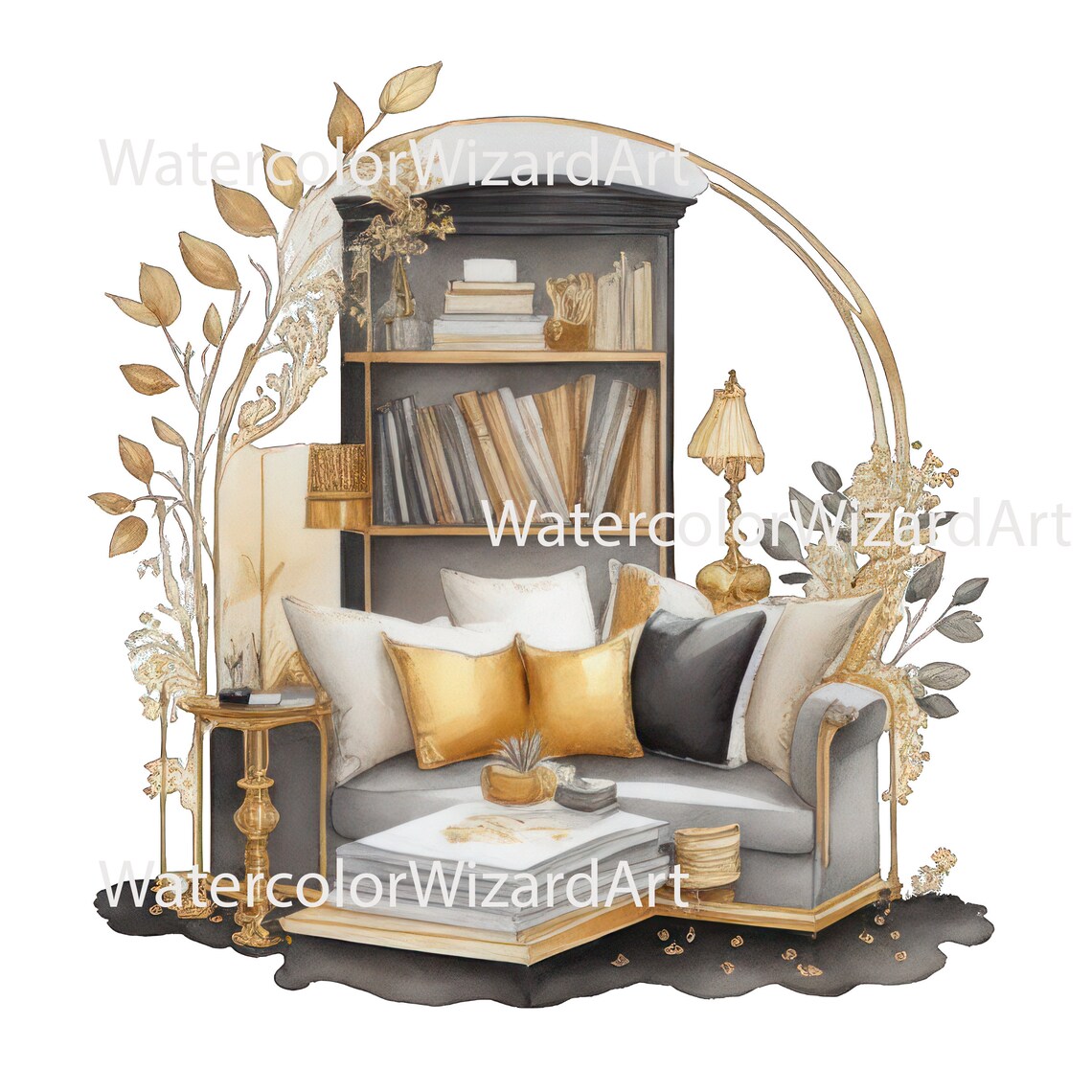 Watercolour Bookworm Clipart Bundle PNG Cosy Reading Corner - Etsy