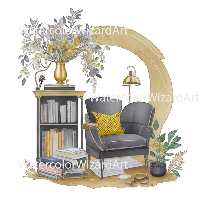 Watercolour Bookworm Clipart Bundle PNG Cosy Reading Corner - Etsy