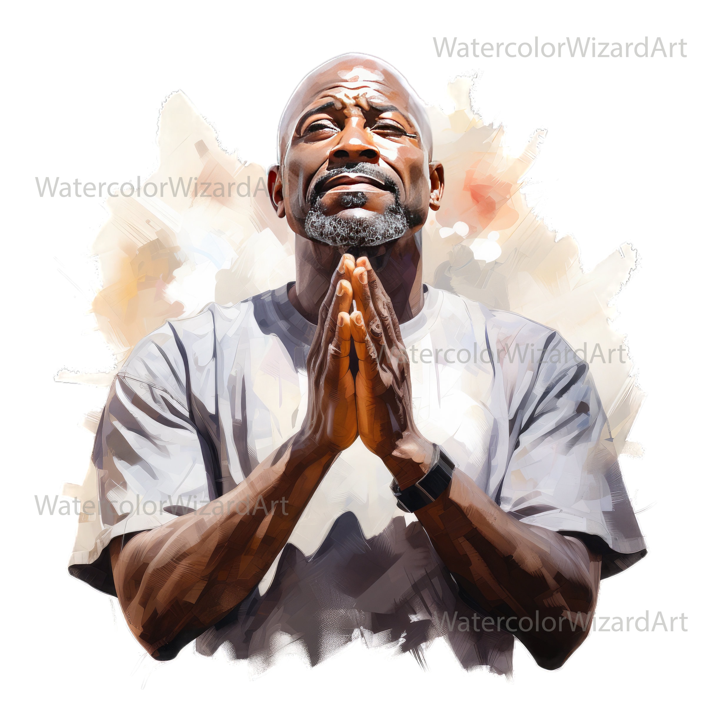 Watercolour Black Man Praying, African American Man Praying Clipart ...