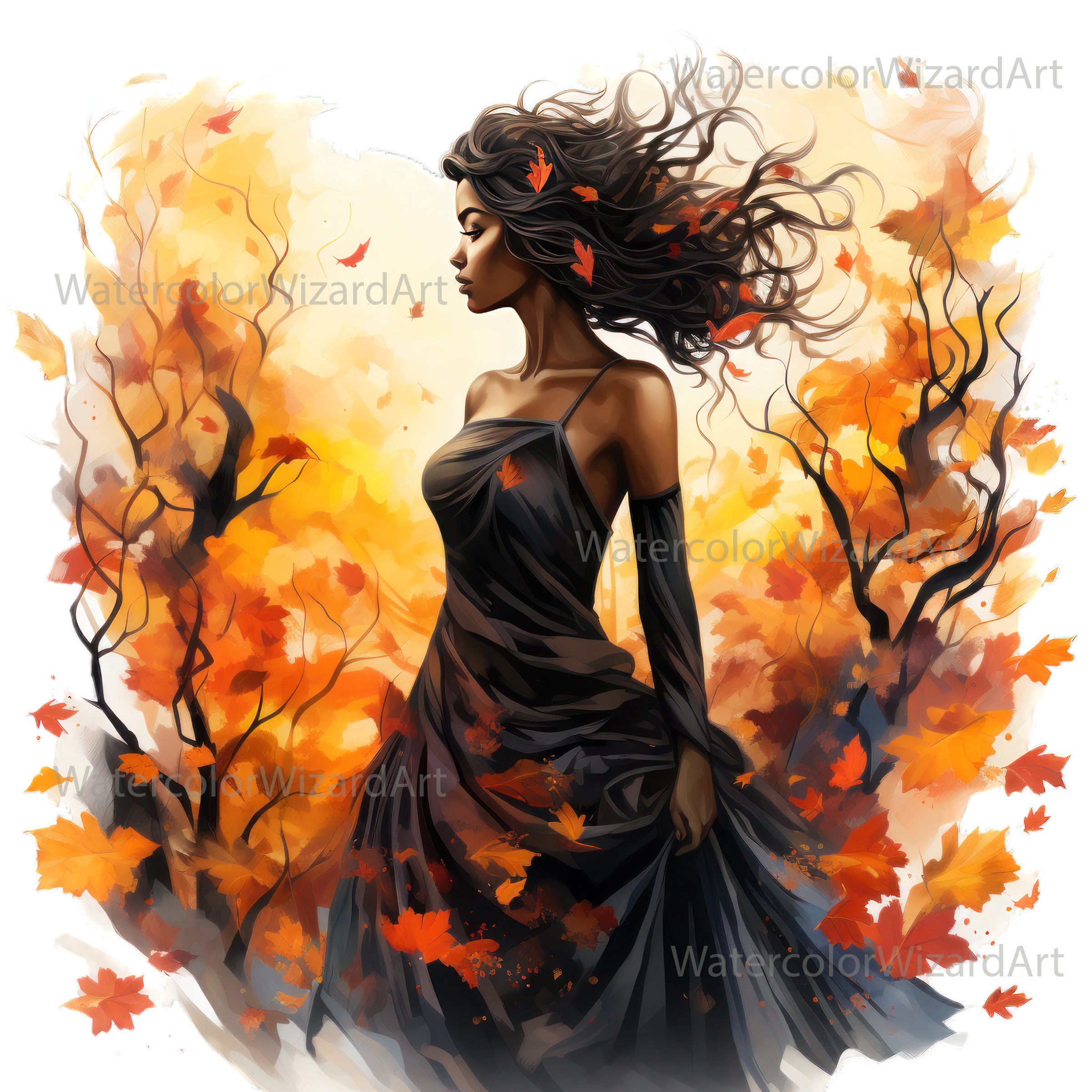 Watercolour African American Autumn Woman Clipart, Black Woman Portrait ...