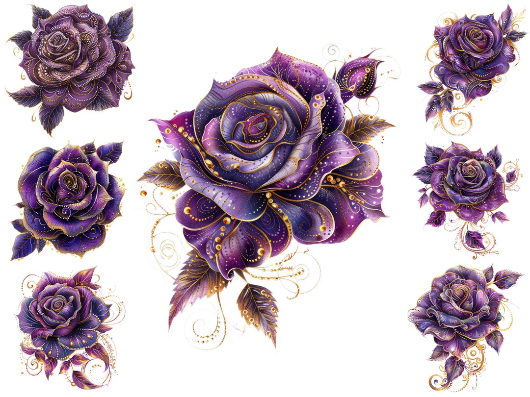 Watercolour Purple Gold Roses Clipart, Printable Purple Roses Png ...