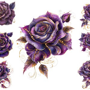 Watercolour Purple Gold Roses Clipart, Printable Purple Roses Png ...