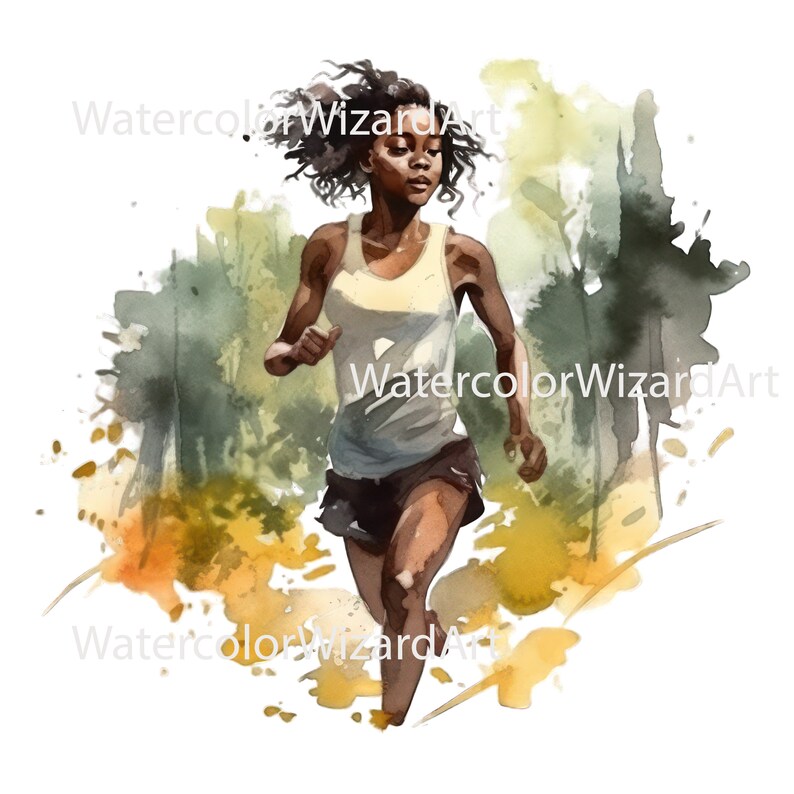 Watercolour Black Girl Running Clipart, Girl Sports Clipart, Girl ...