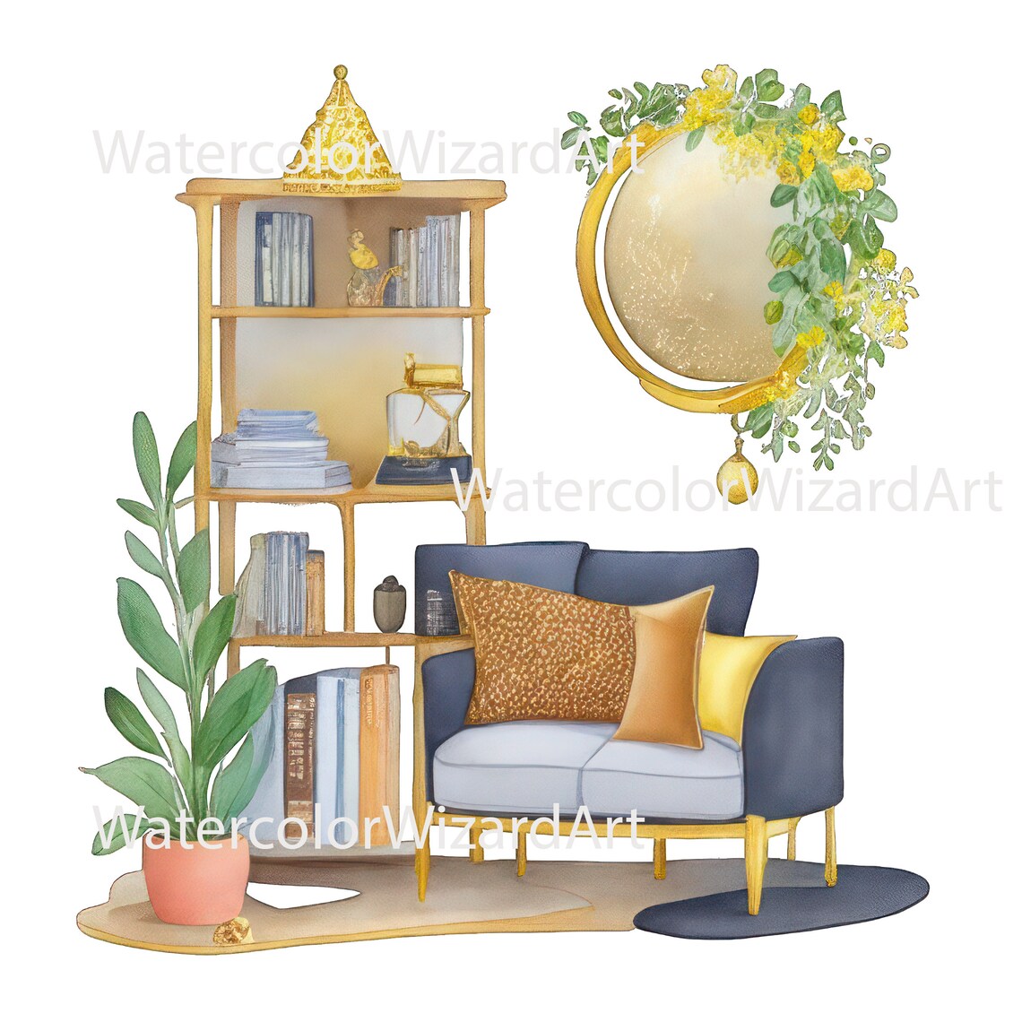 Watercolour Bookworm Clipart Bundle PNG Cosy Reading Corner - Etsy