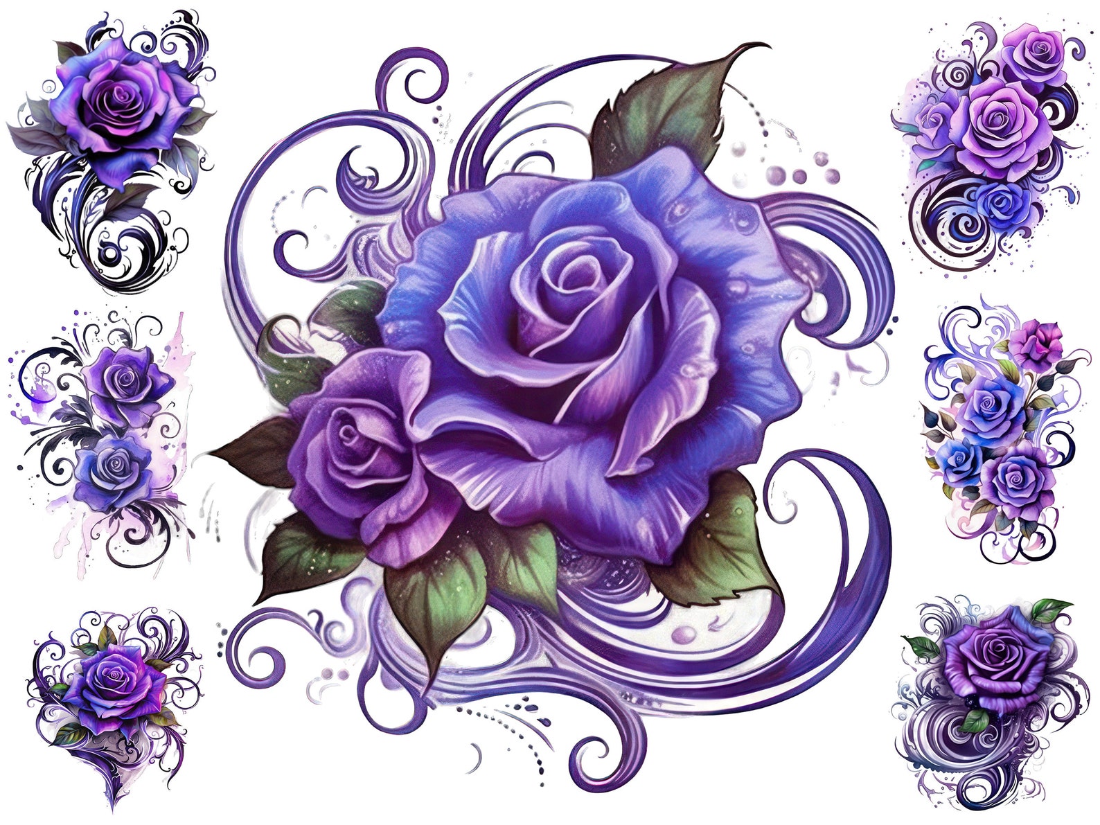 Watercolour Purple Roses Clipart, Purple Roses Png, Purple Flowers ...