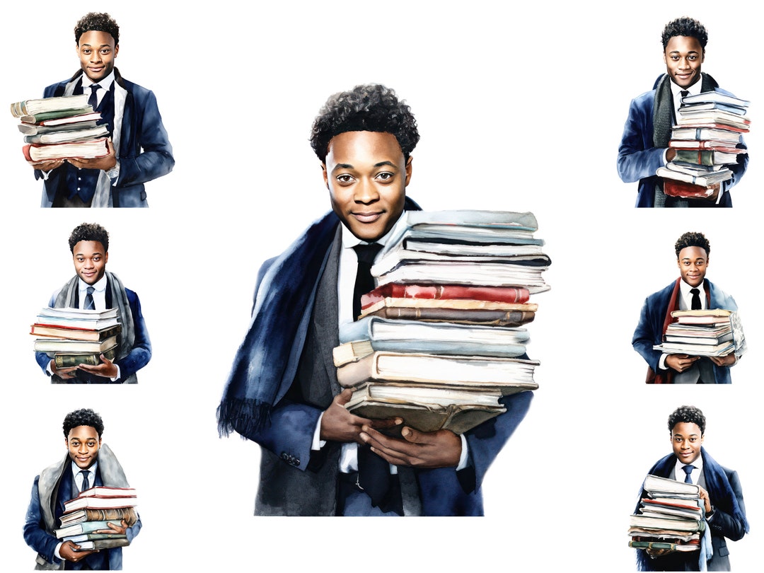 Watercolour Black Boy Student Clipart, African American Boy Studying ...