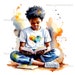 Watercolour Bookworm Black Boy Clipart,boy Books Clipart, Book Lover ...