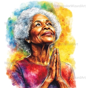 Watercolour Elderly Black Woman Praying, African American Woman Praying Clipart, Sublimation Png ...