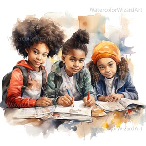 Watercolour African American School Kids Clipart, Black Kids Back to ...